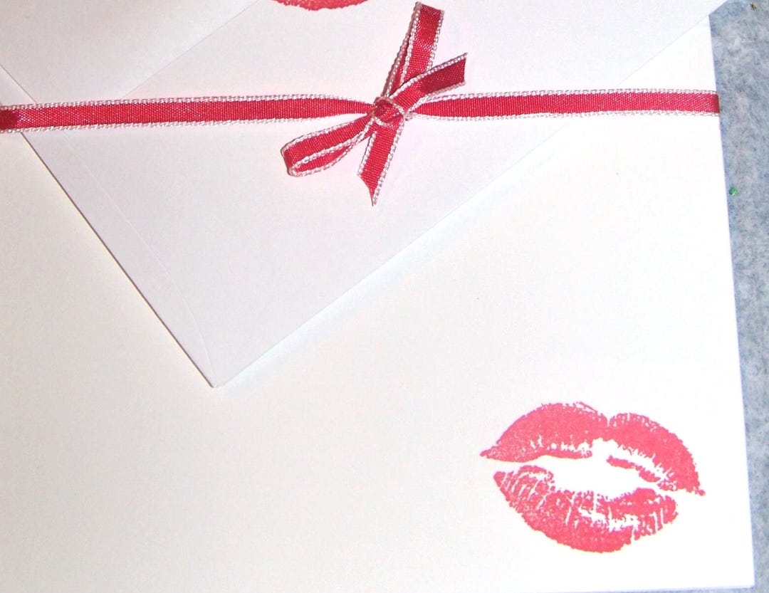 Hand Stamped Lips Note Cards With Envelopes | Kiss Print, Love Notes - Etsy