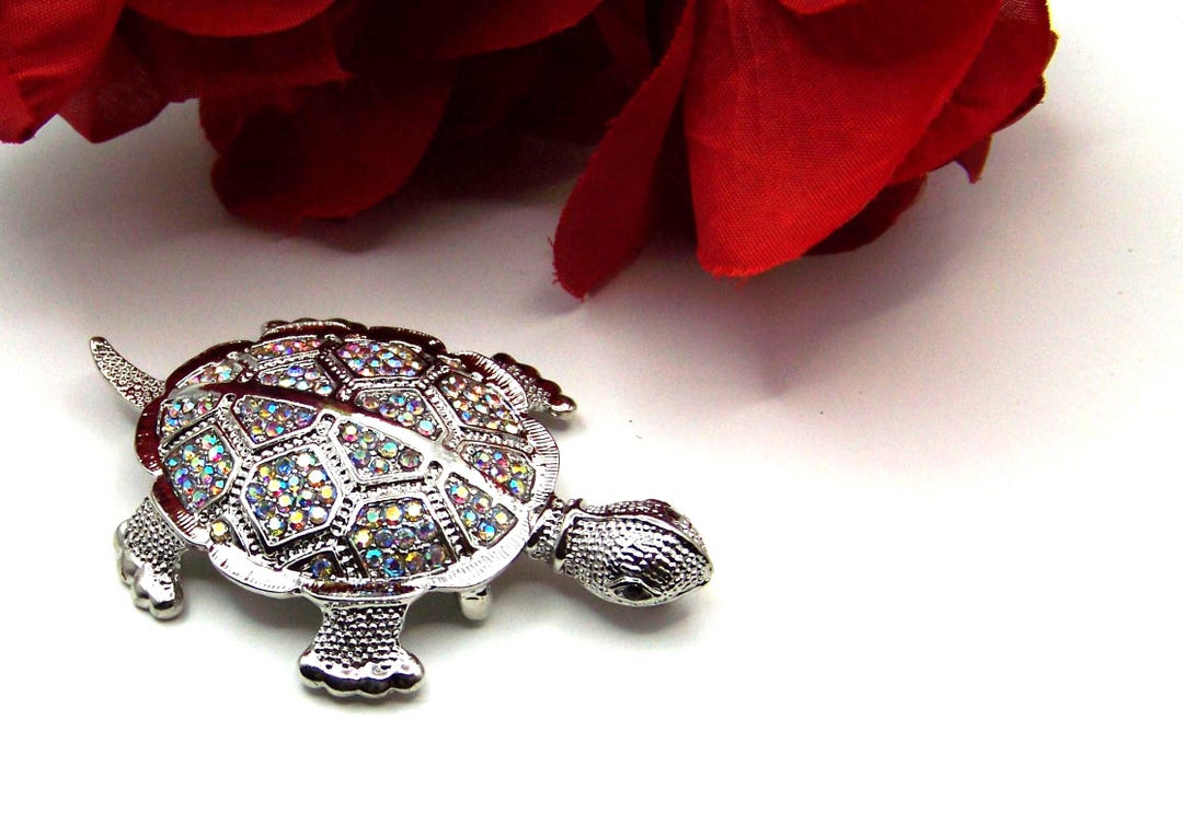 Iridescent Crystal Turtle Brooch: Statement Jewelry Pin - Etsy