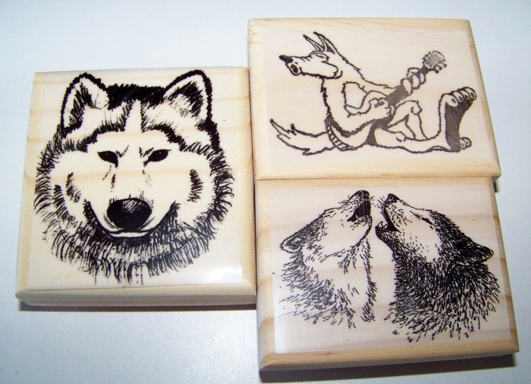 Wolf Wolves Rubber Stamps 3 Animal Stamps Wolf Face, Howling Wolf ...