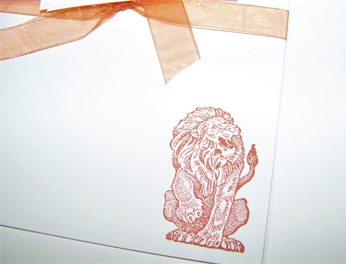 5 Lion Stamped Stationary Cards & Matching Lion Stamped Envelopes ...