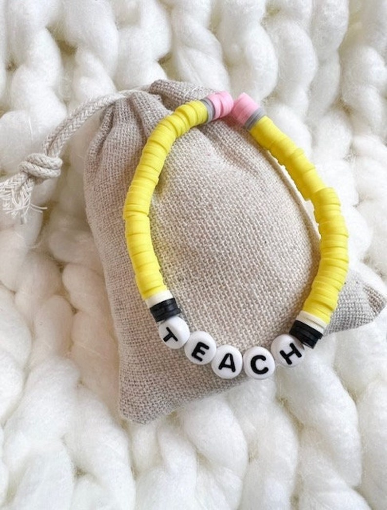Teach Pencil Bracelet/heishi Bead Bracelet/teacher Gift/pencil Bracelet ...