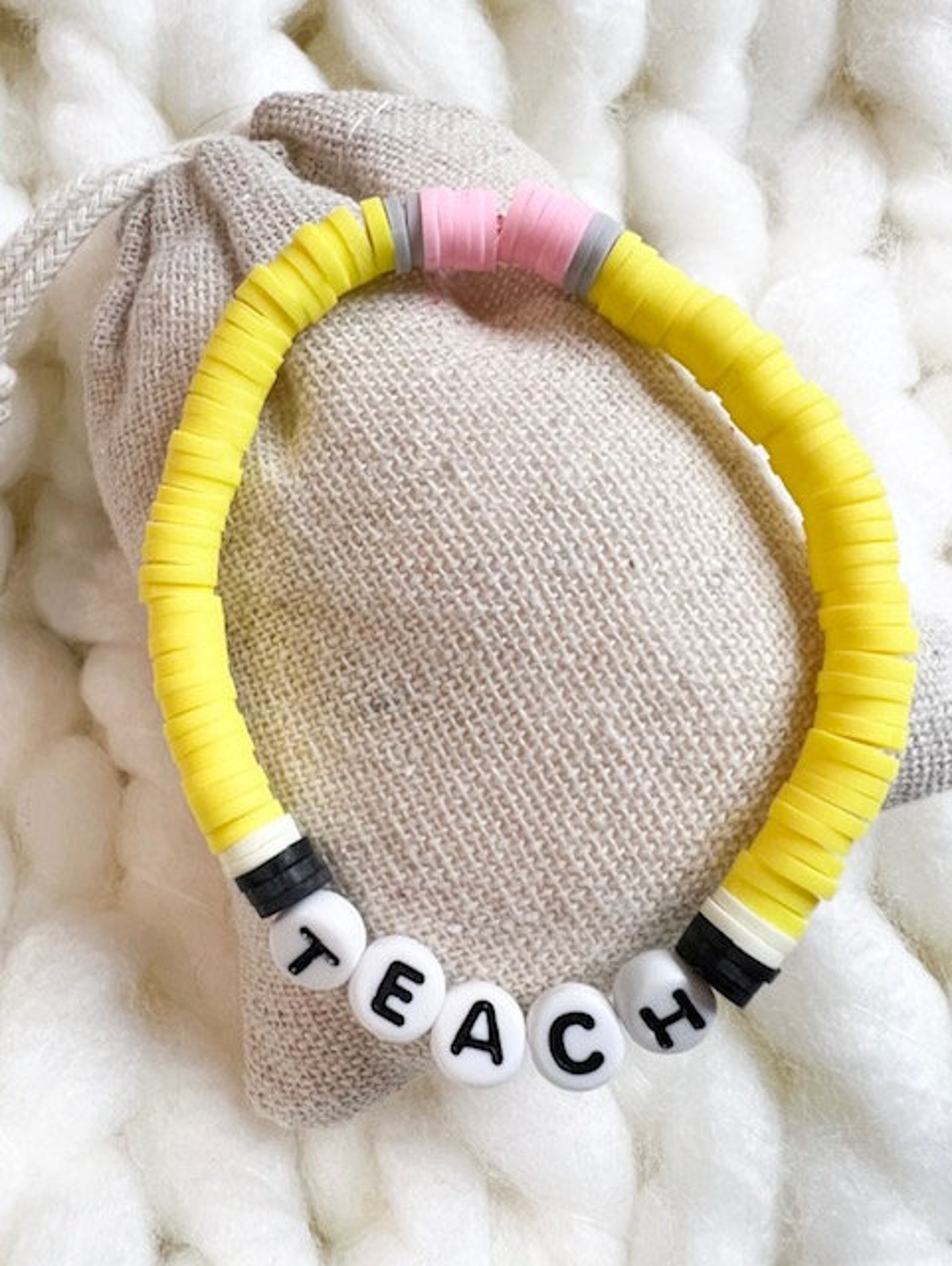 Teach Pencil Bracelet/heishi Bead Bracelet/teacher Gift/pencil Bracelet/clay Bead Bracelet ...