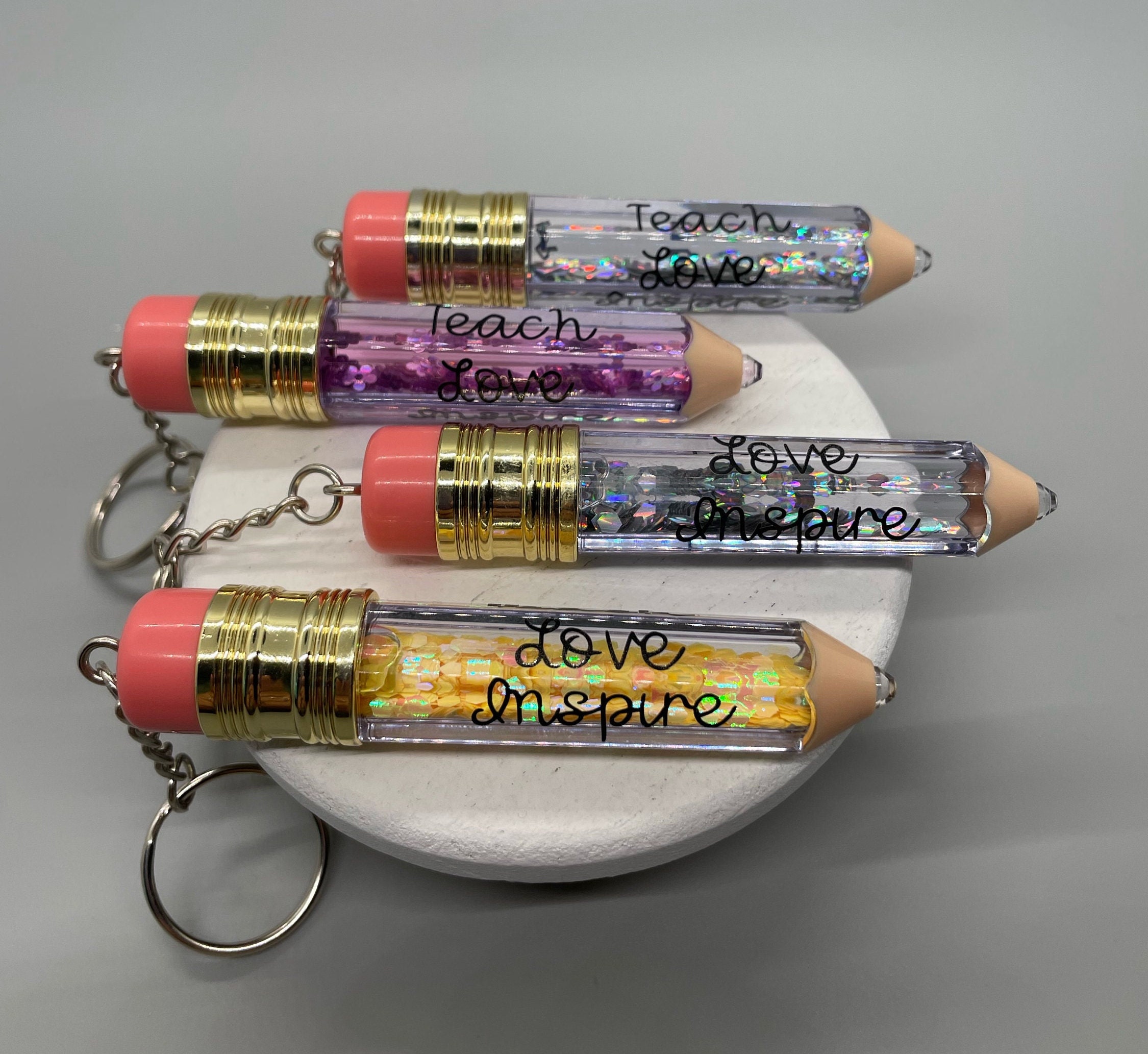 Teacher Pencil Keychain/pencil Keychain/glitter Pencil Keychain/teacher ...
