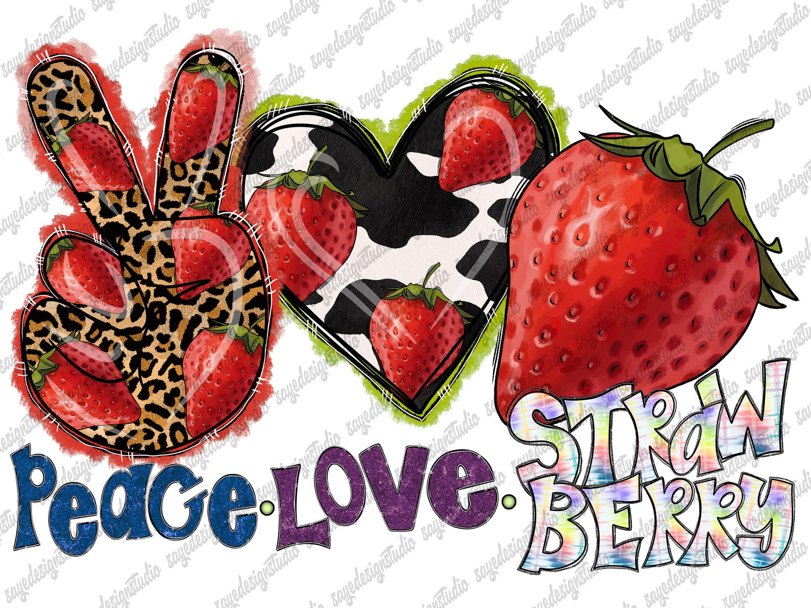 Peace Love Strawberry Pngstrawberries Lover PNG strawberry | Etsy