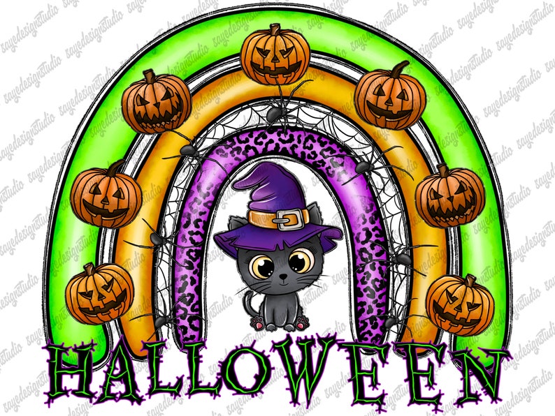 Halloween Rainbow Png Trick or Treat Halloween Cat Png - Etsy