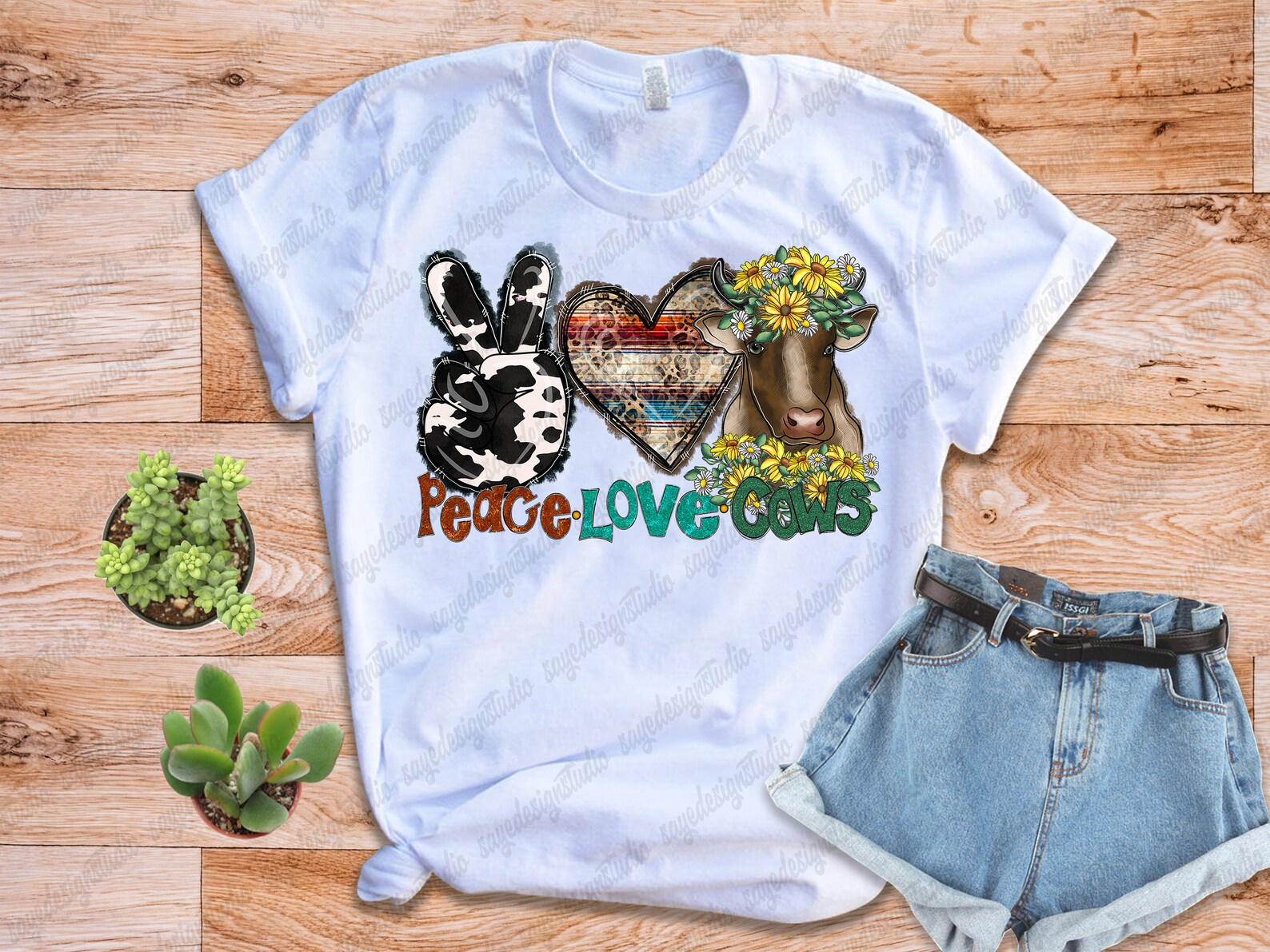 Peace Love Cows Png Farm Animals Watercolor Sunflower Png | Etsy