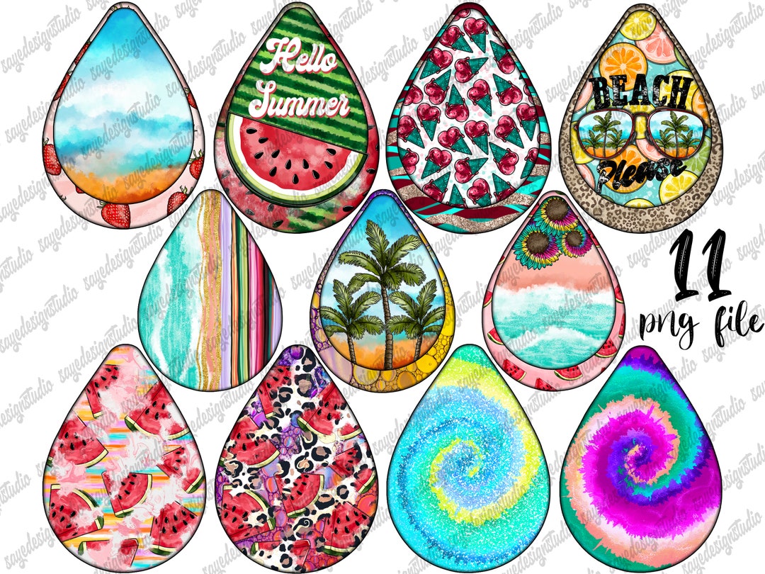 Summer Tear Drop Earrings Bundle, Digital PNG File, Instant Download ...