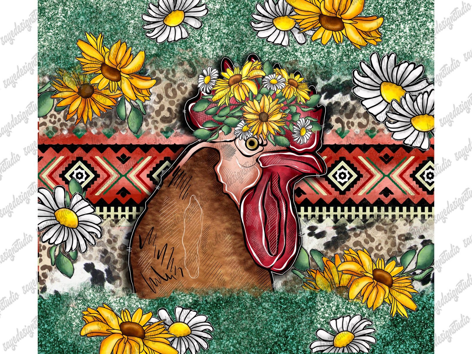 Aztec Chicken Tumbler Png Western Tumbler Png 20oz Skinny - Etsy