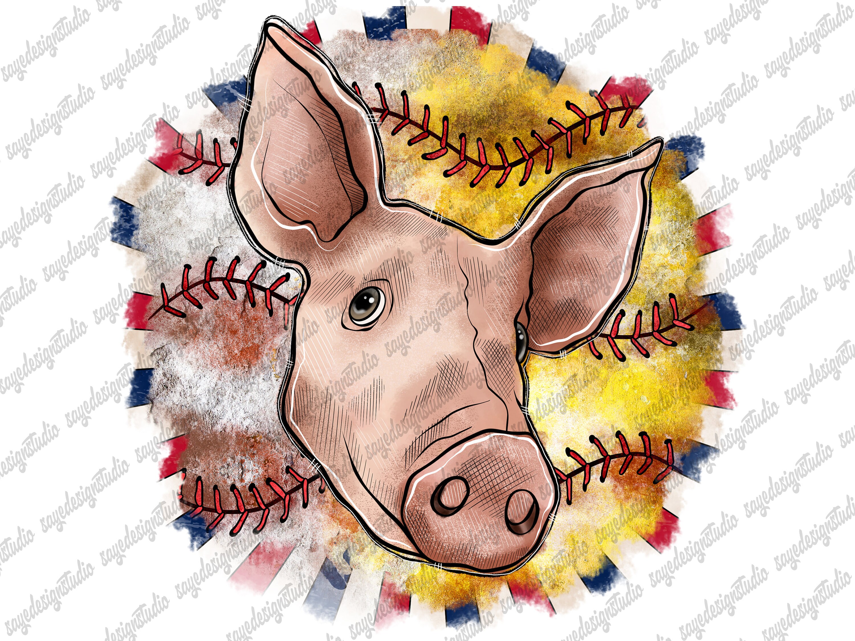 Softball and Baseball Pig Png Watercolor Softball Baseball | Etsy