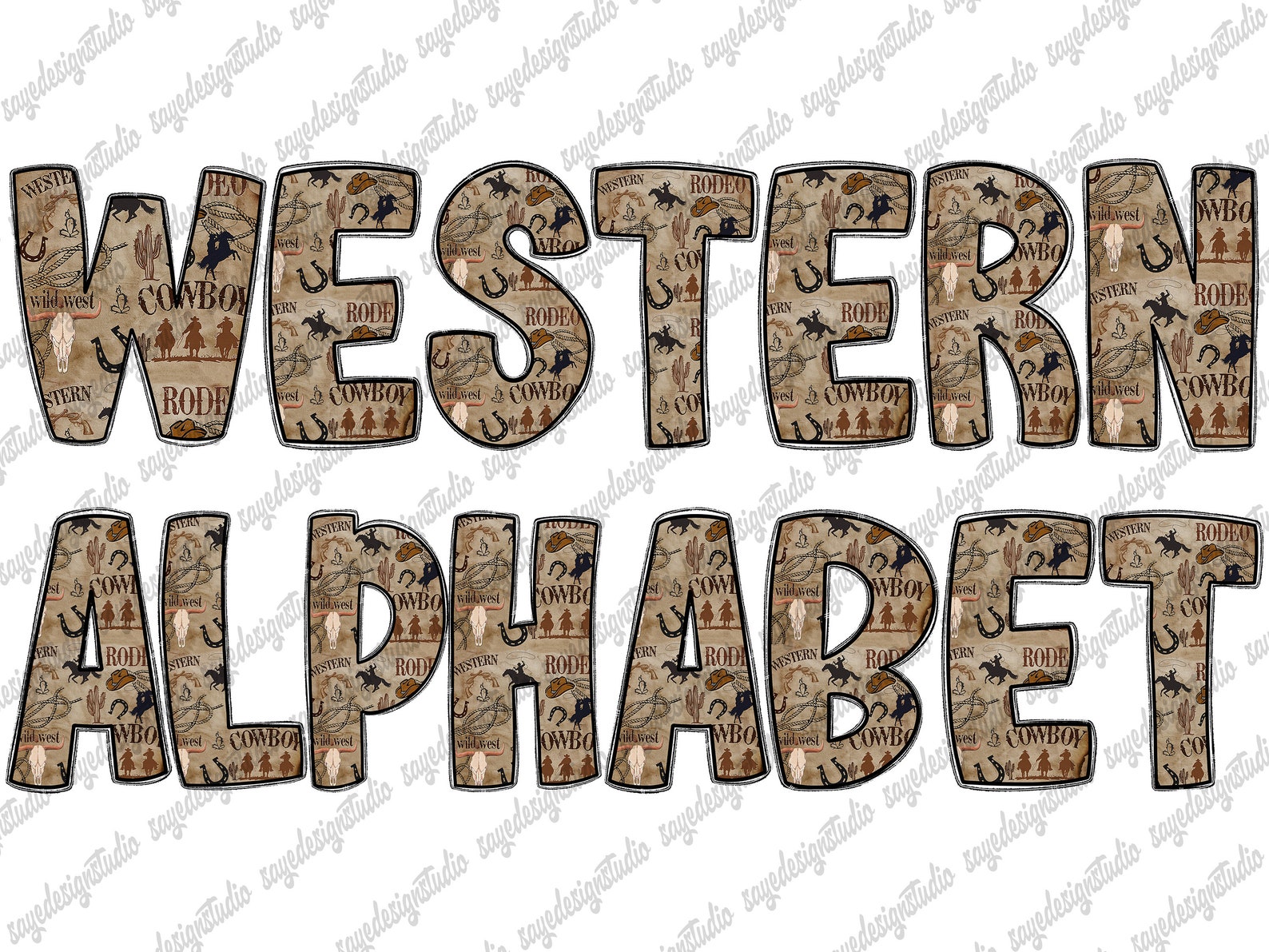 Western Alphabet Png File Western Png Alphabet Png Cowhide | Etsy