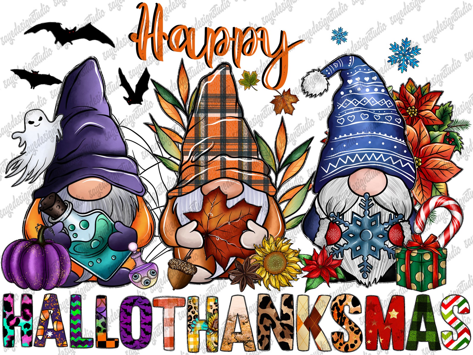 Happy Hallothanksmas Png Gnomes Png Halloween Png Christmas - Etsy