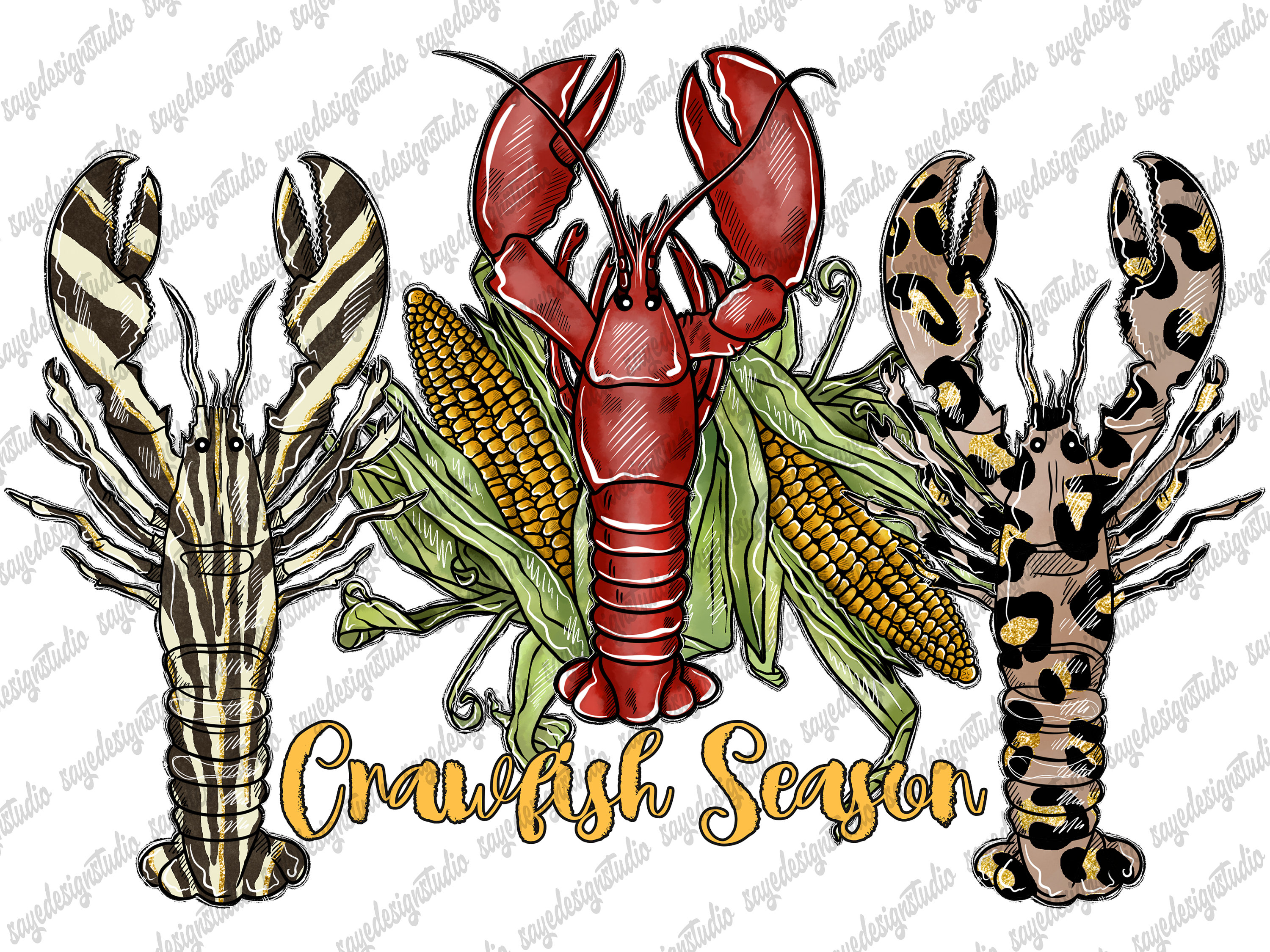 Crawfish Season Png Glitter Crawfish Watercolor Corn Png - Etsy
