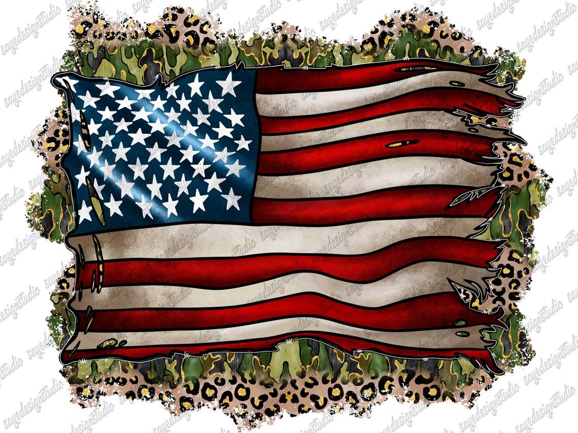 Leopard American Flag Png USA Png Western 4th of July - Etsy