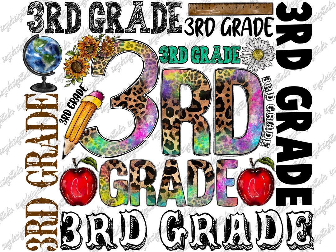 3rd Grade Png, Back to School, Leopard, School Png, Grade Png, Pencil ...
