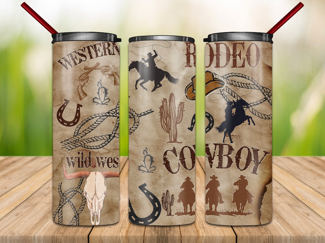 Western Cowboy Tumbler: Rodeo Wild West Design (PNG Digital Download ...