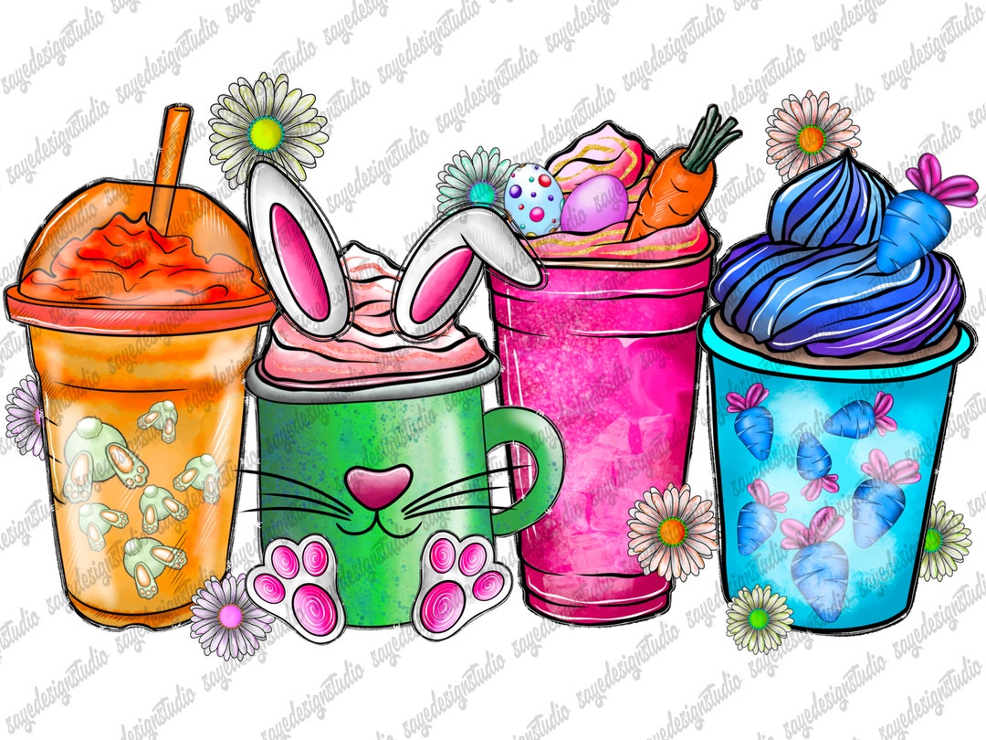 Happy Easter Coffee Cups With Bunny Png Sublimation Design, Easter ...