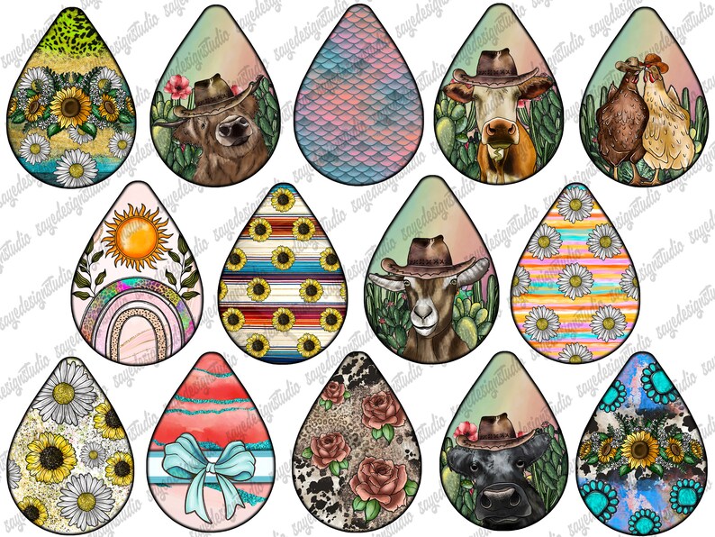 Western Tear Drop Earrings Bundle Digital PNG File Instant - Etsy