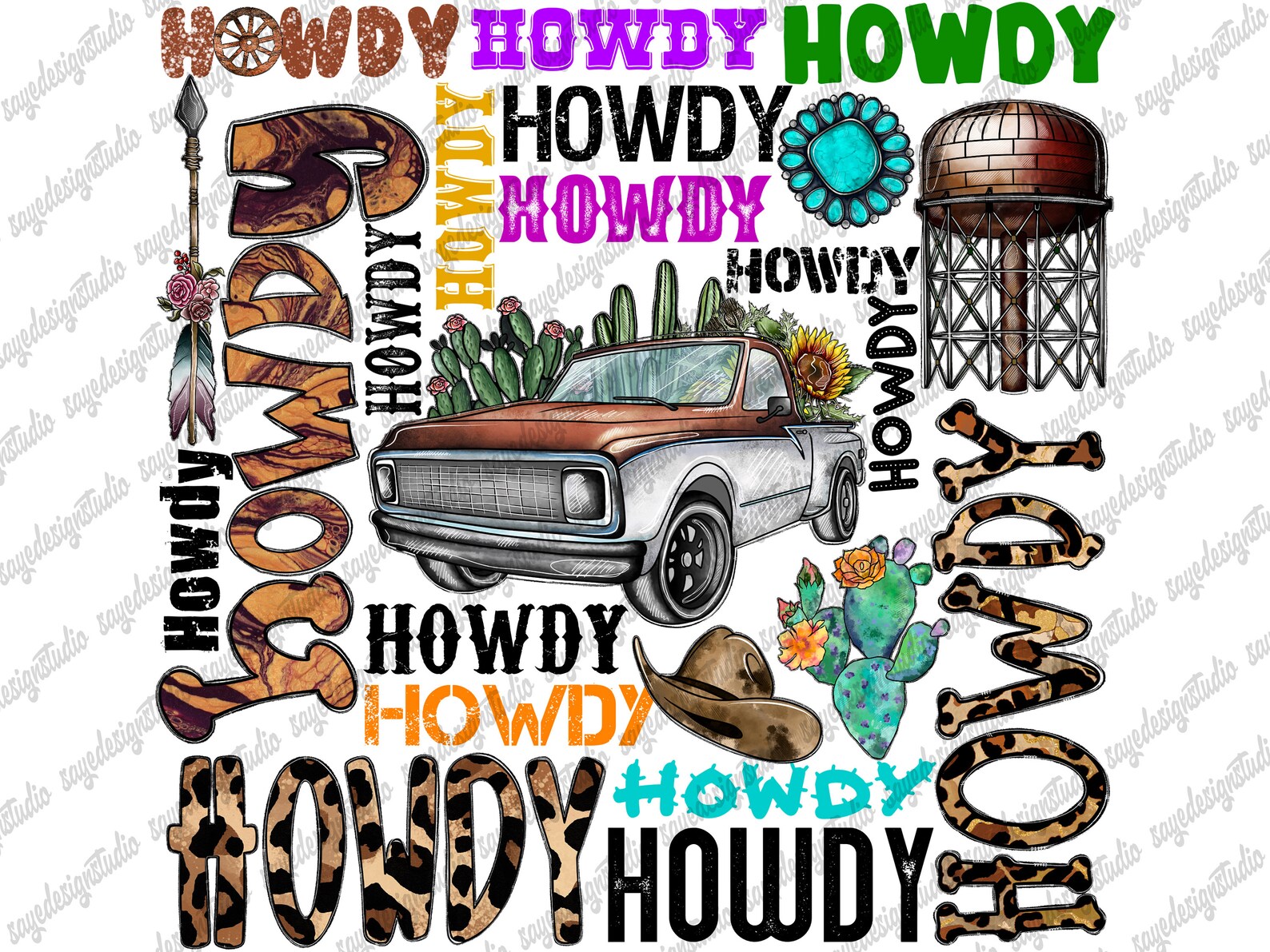 Howdy Design Png File Western Howdy Png Cactus Png Truck - Etsy