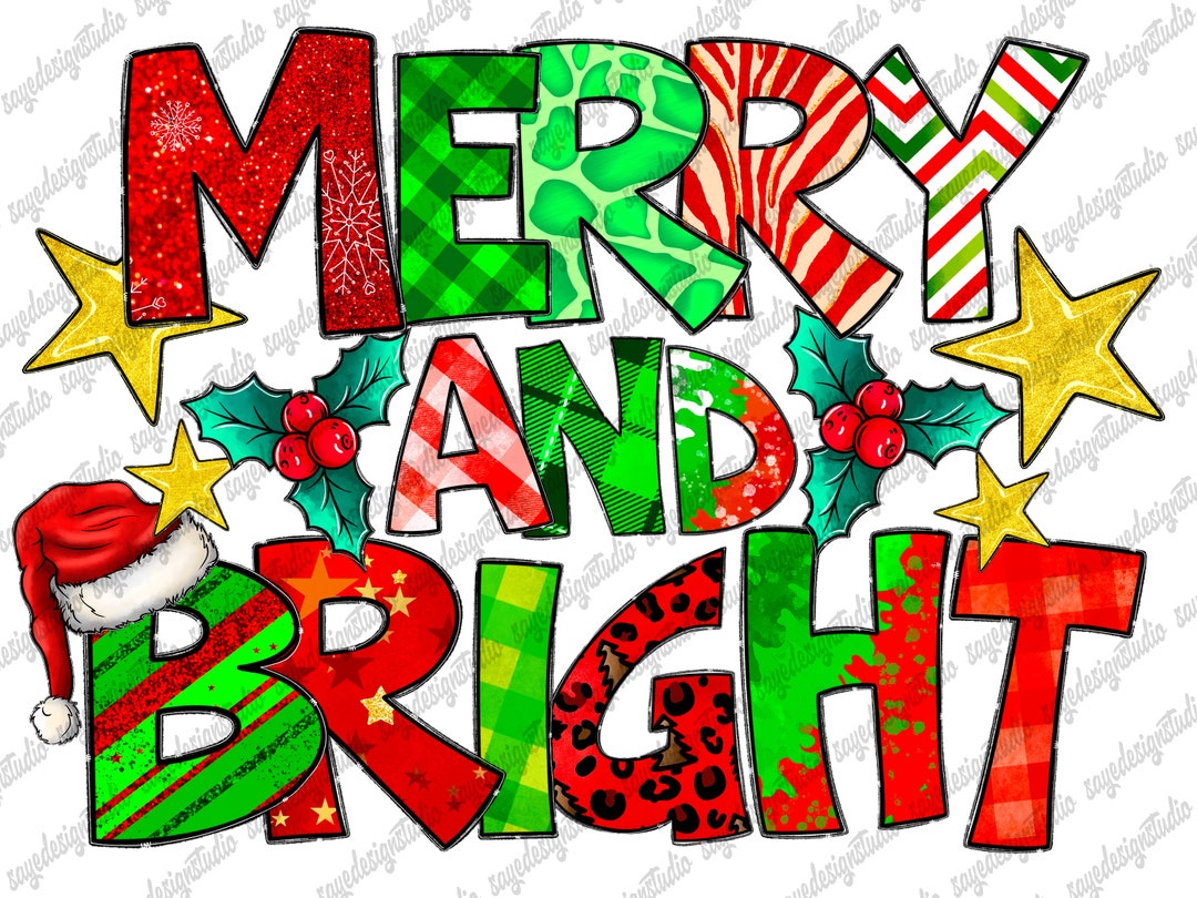 Merry and Bright Png, Merry Christmas Png, Christmas Sublimation ...