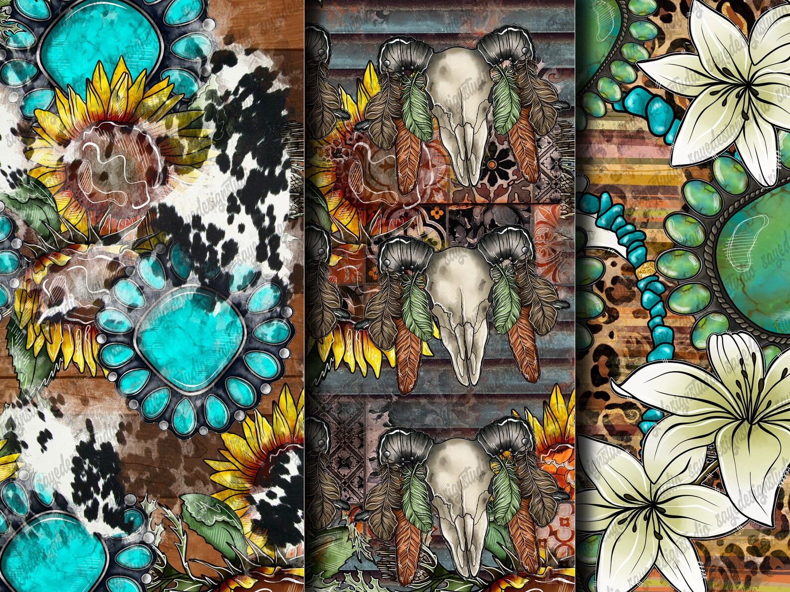 Western Pattern Png Sunflower Pattern Png Cowhide Leopard - Etsy