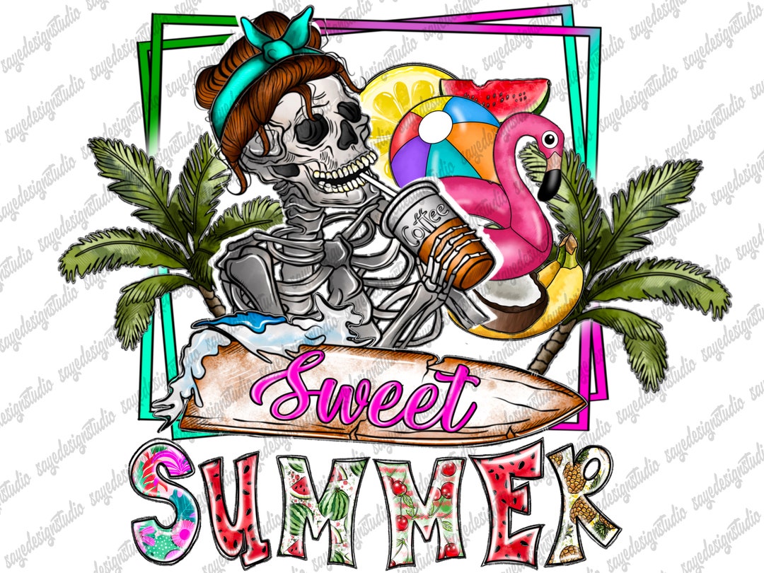 Sweet Summer Skeleton Png Sublimation Design Download, Summer Messy Bun ...
