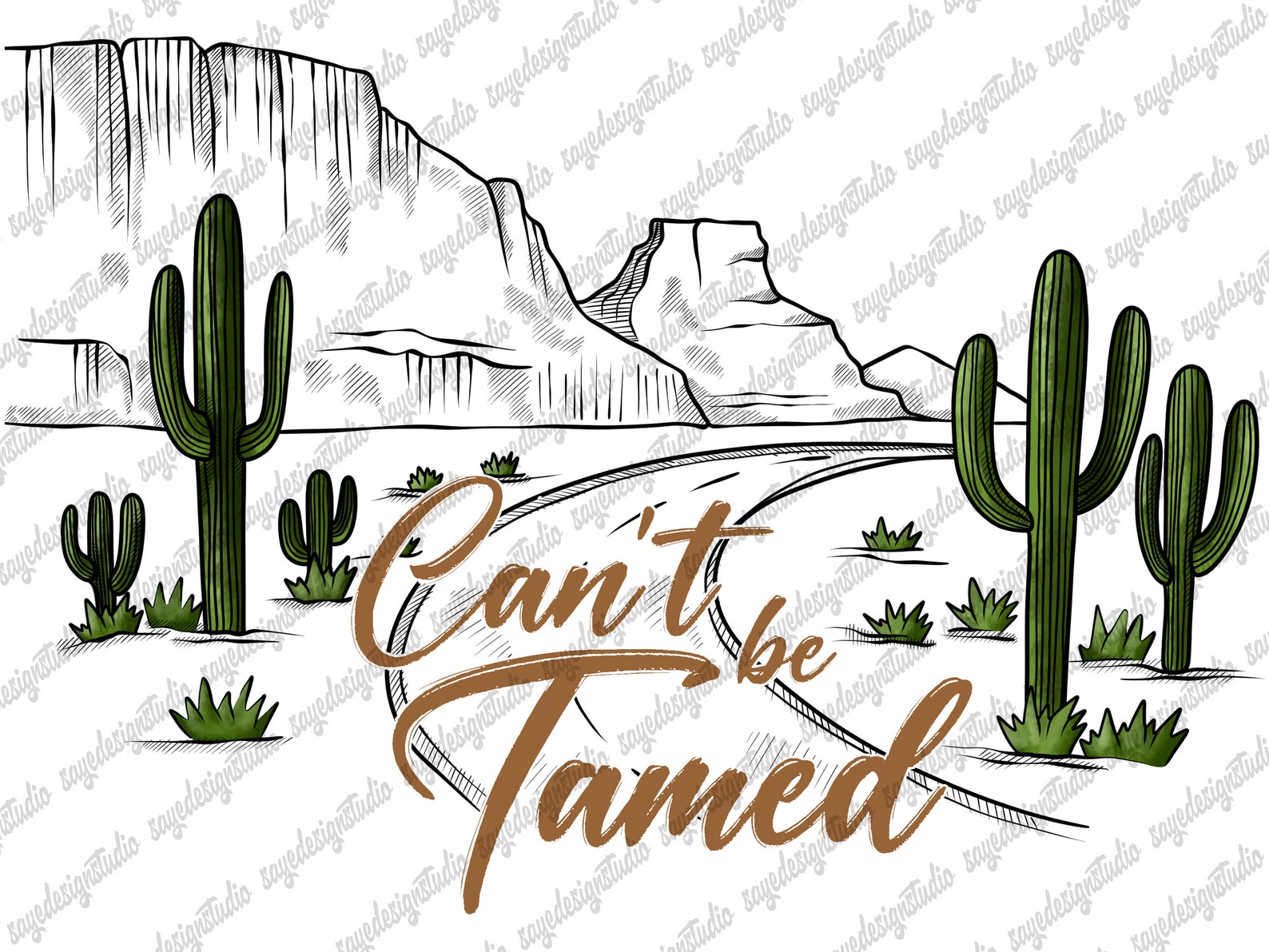 Can't Be Tamed Png Desert Hand Drawing Cactus Desert - Etsy