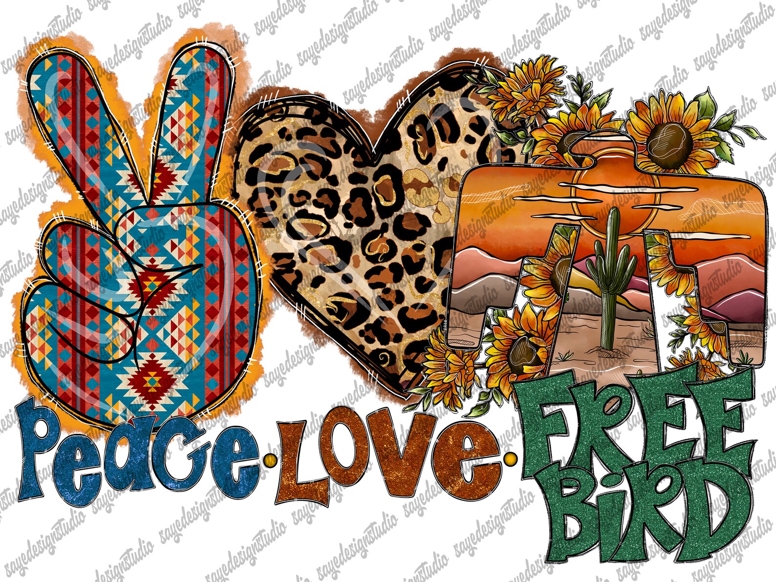 Peace Love Freebird PNG Country Png Thunderbird Aztec Free - Etsy