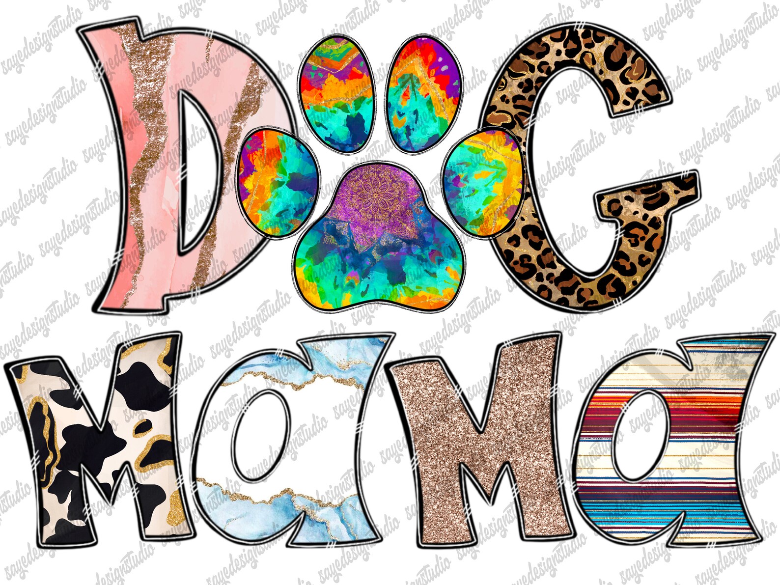 Dog Mama Png Paw Png Glitter Tie Dye Mama Design Mama | Etsy
