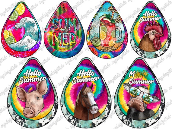 Summer Tear Drop Earrings Bundle Digital PNG File Instant - Etsy