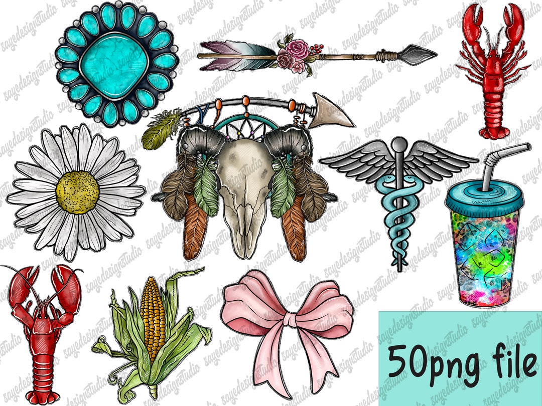 Western Design Bundle, Watercolor, Digital PNG, Designs, Instant ...