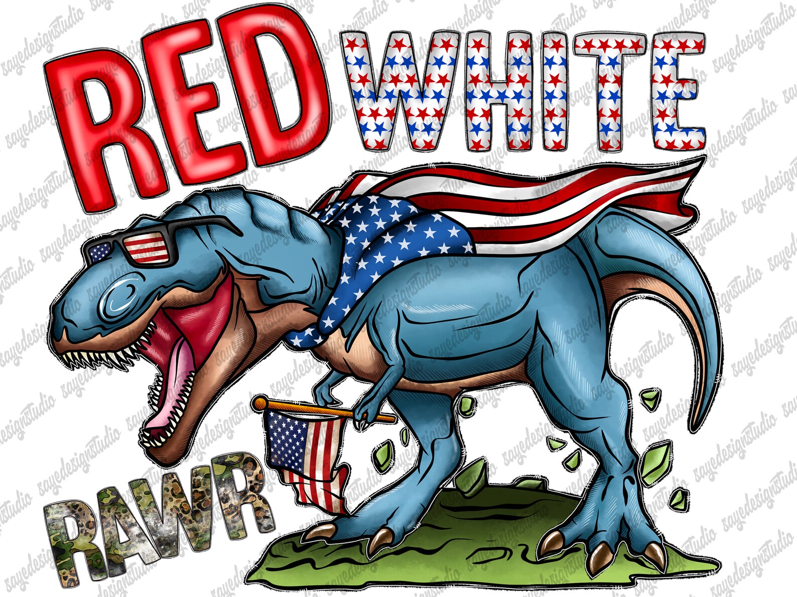 Red White Rawr Png File 4th of July Rawr Png American Flag - Etsy