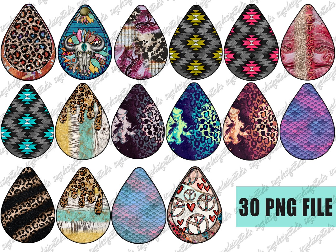 Western Tear Drop Earrings Bundle, Digital PNG File, Instant Download ...