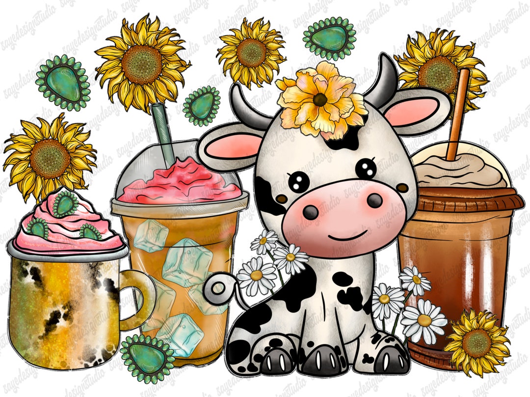 Western Cow Coffee Cups Png Sublimation Design Download, Cow Png ...