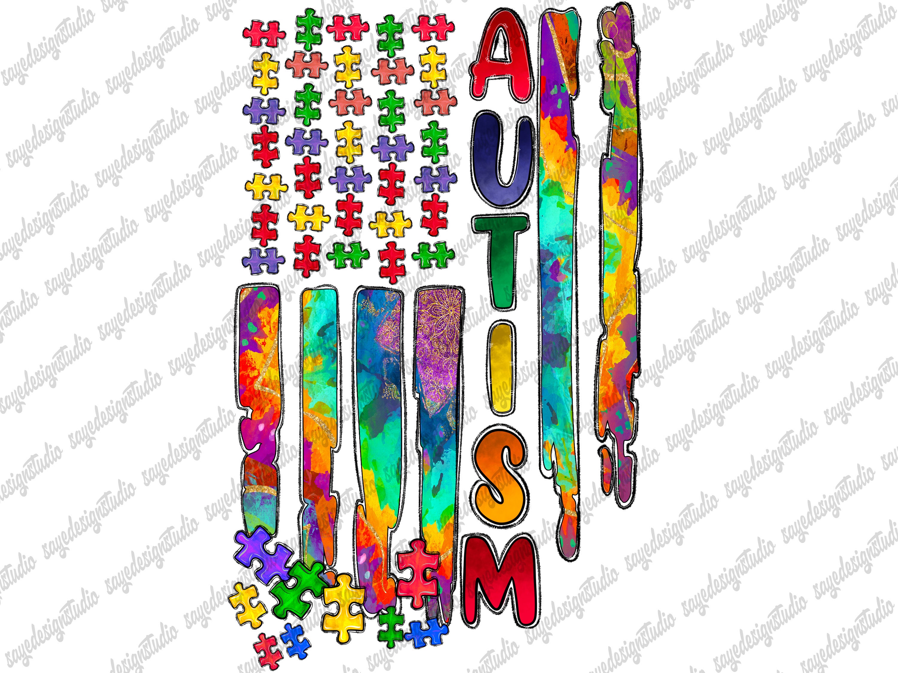 Autism American Flag Png Autism Png Autism Awareness Png - Etsy