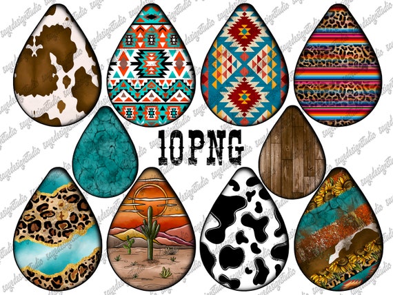 Western Tear Drop Earrings Bundle Digital PNG File Instant - Etsy