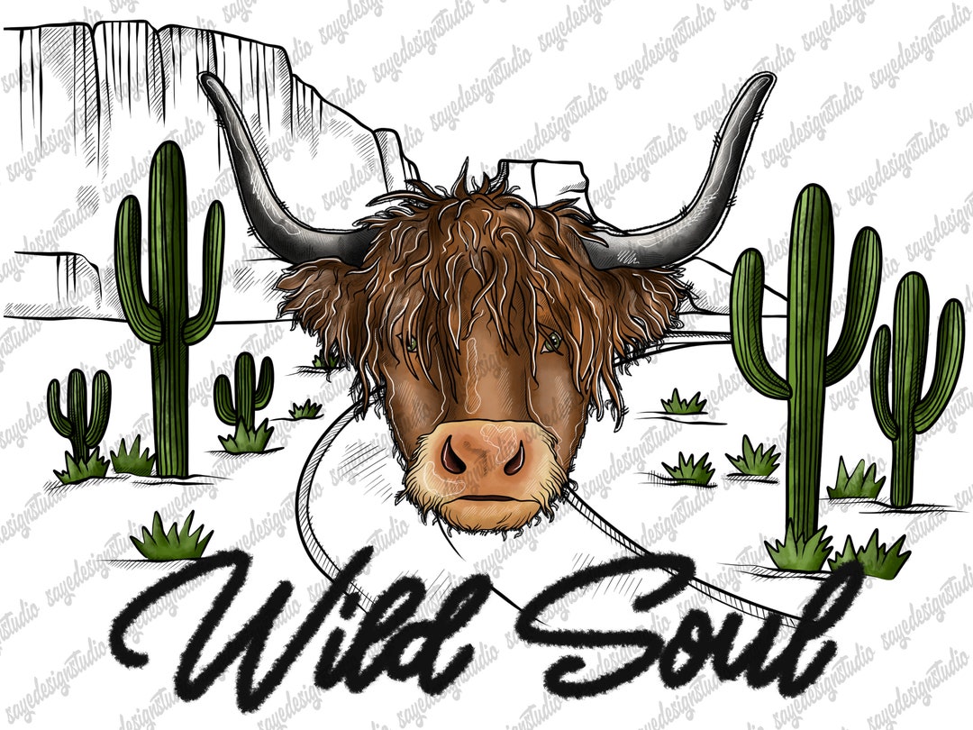 Wild Soul Png, Desert, Hand Drawing, Cactus, Highland Cow, Desert ...