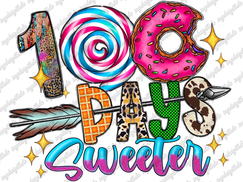 100 Days Sweeter Png Donut Png Sublimation Design Download - Etsy