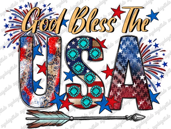 God Bless the USA Png USA Png Western 4th of July American | Etsy