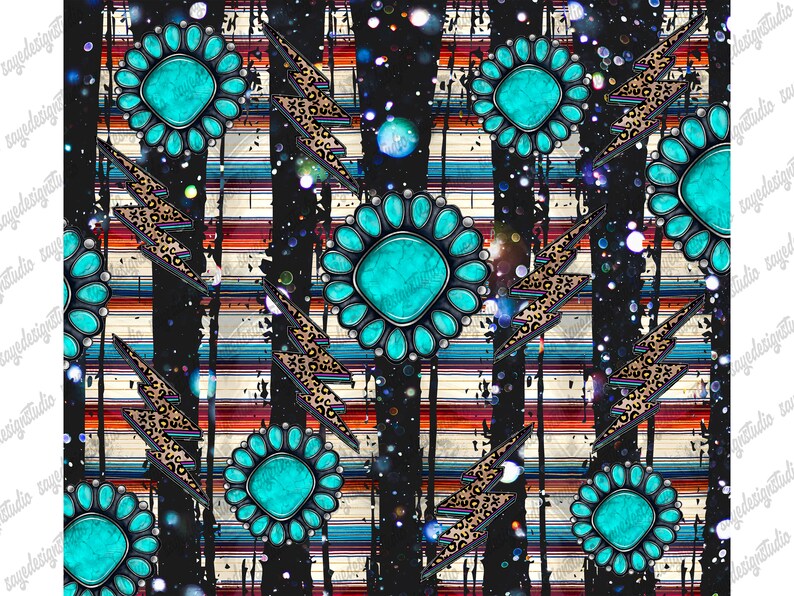 Western Turquoise Tumbler: Lightning Bolt Sublimation Design (PNG) - Etsy