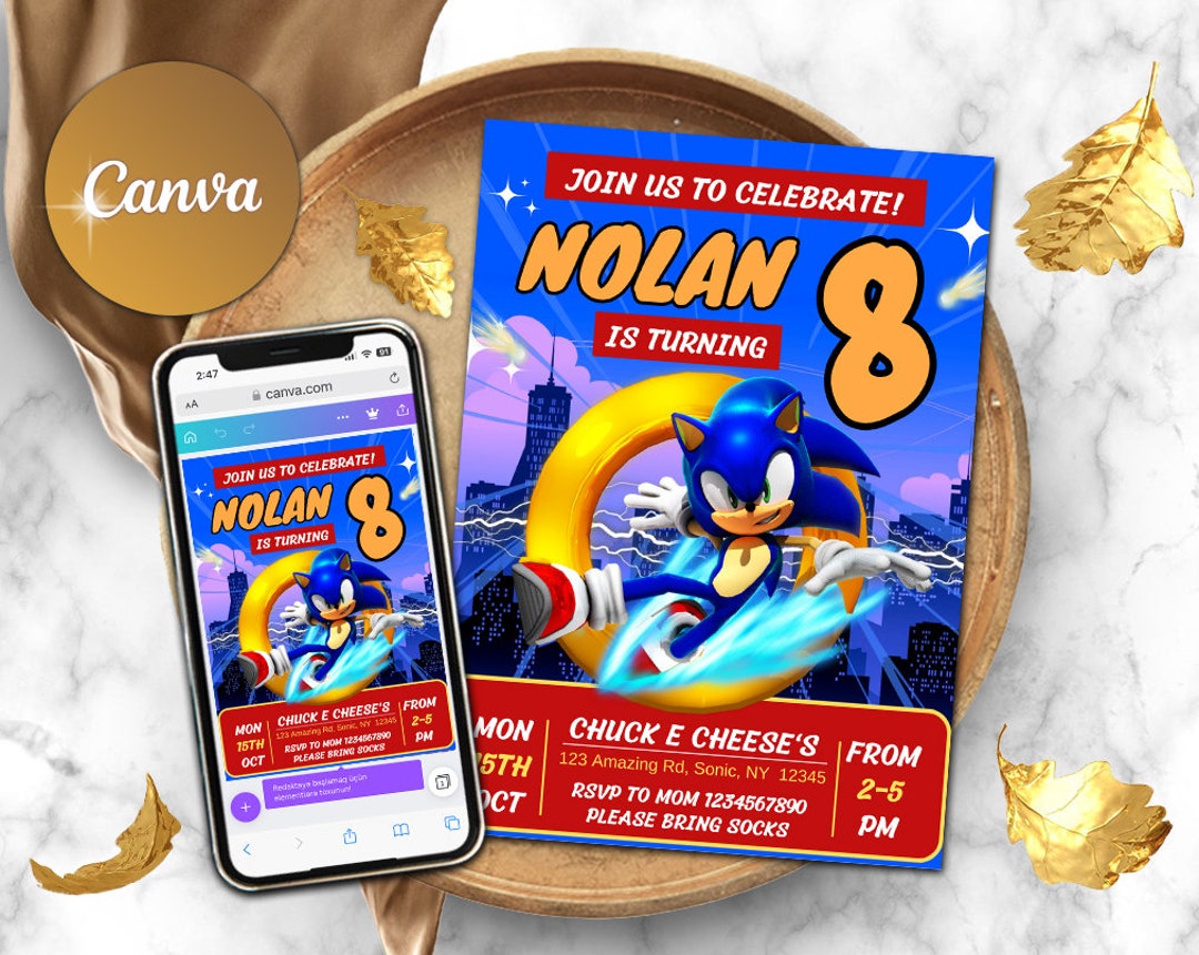 Invitación a la fiesta de cumpleaños de Sonic the Hedgehog / Invitación ...