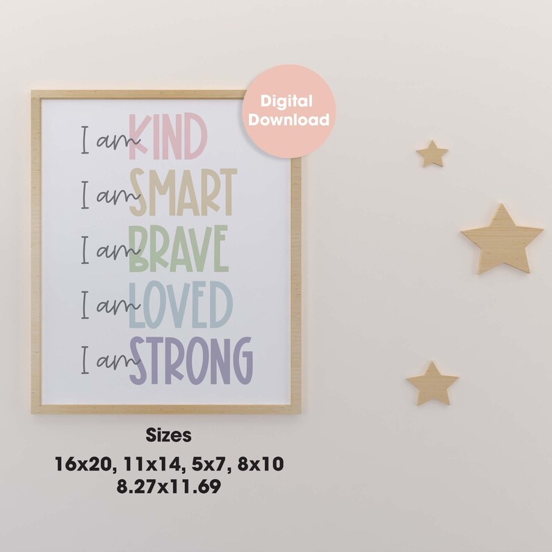 Affirmations for Kids, I Am Smart Kind, Rainbow Affirmations Print ...