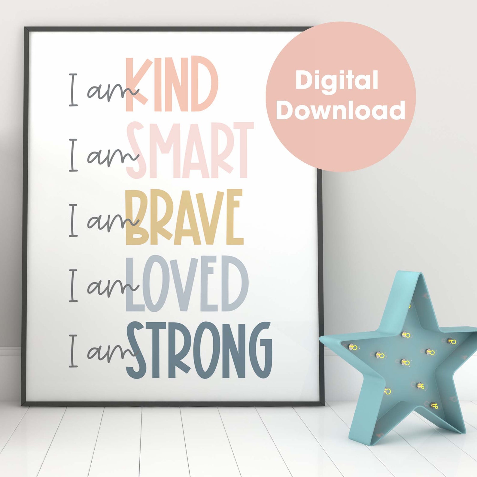 Affirmations for Kids, I Am Smart Kind, Rainbow Affirmations Print ...