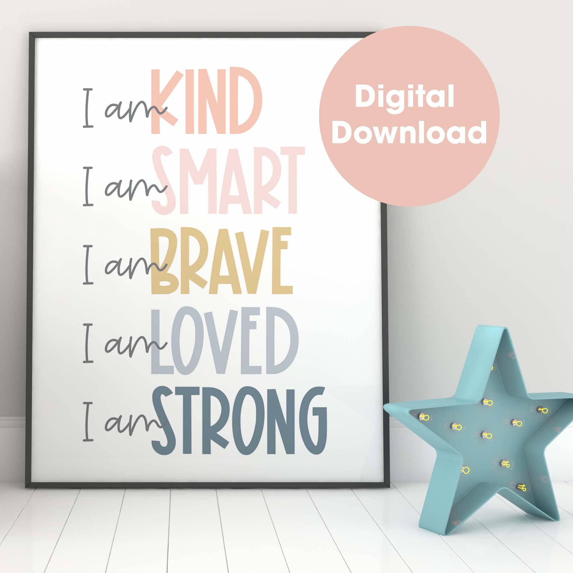 Affirmations for Kids, I Am Smart Kind, Rainbow Affirmations Print ...
