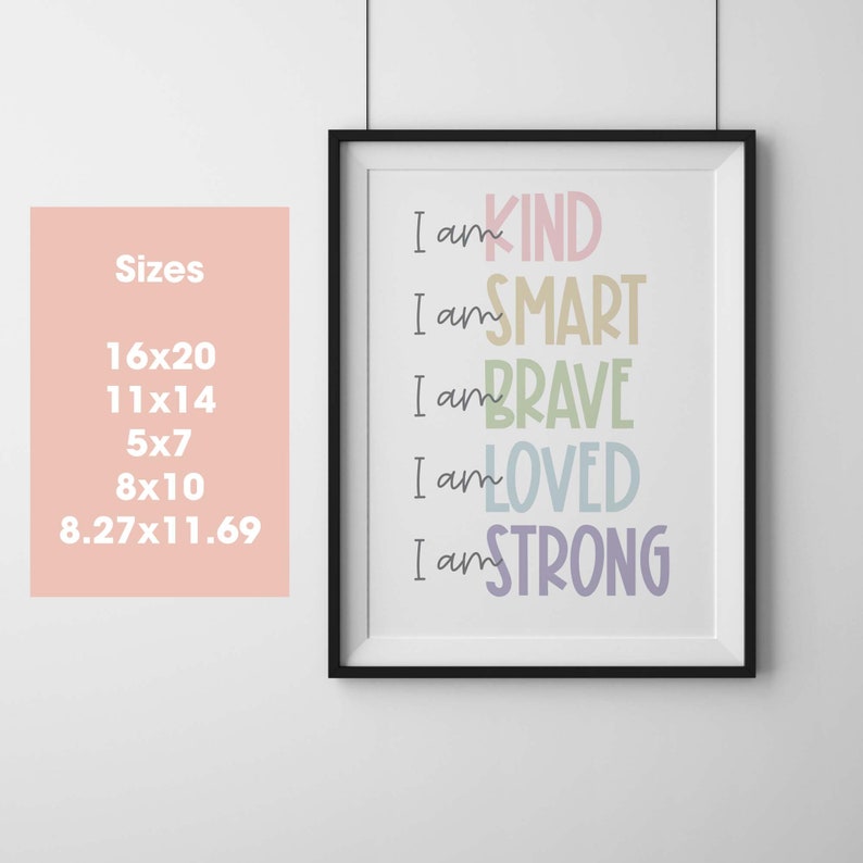 Affirmations for Kids, I Am Smart Kind, Rainbow Affirmations Print ...