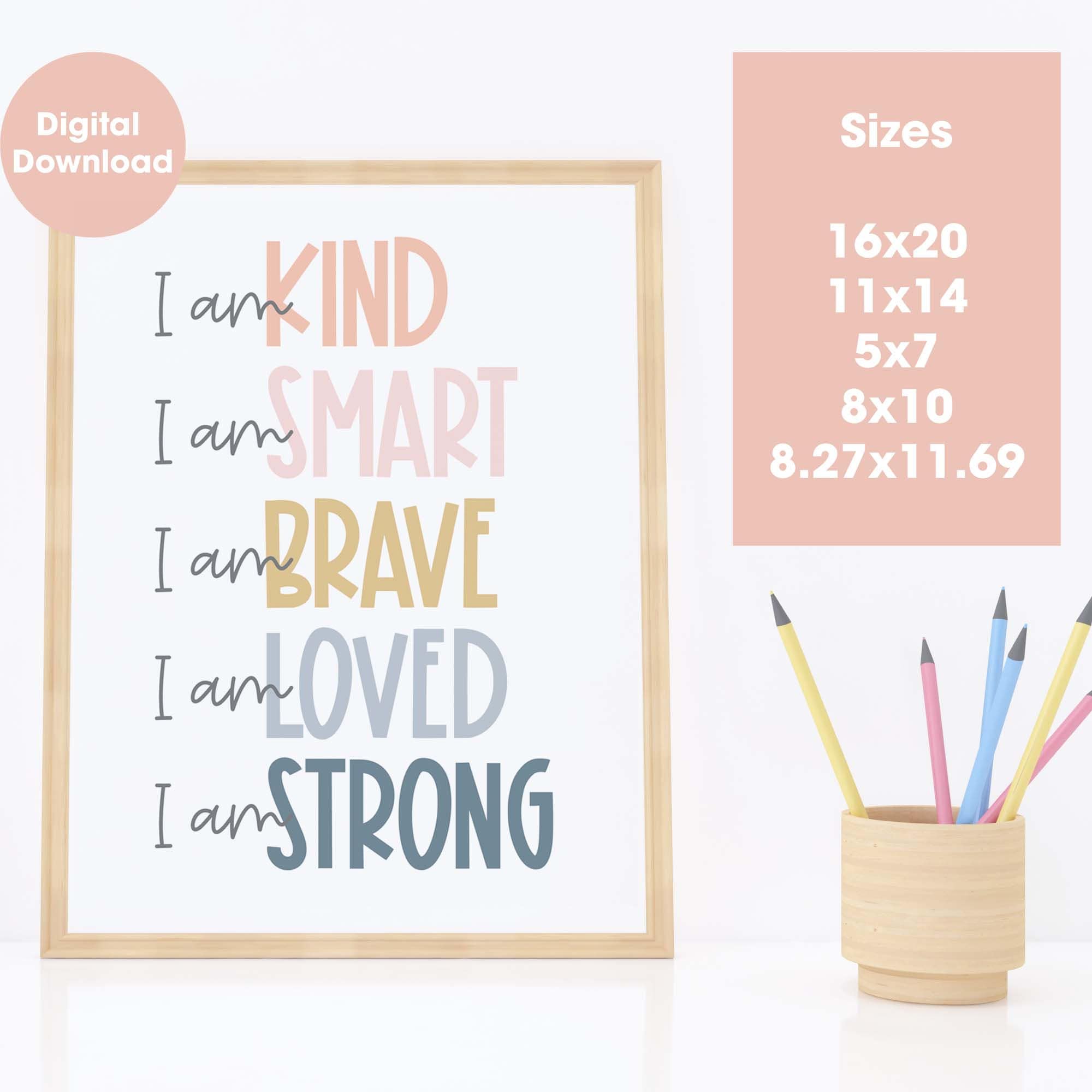 Affirmations for Kids, I Am Smart Kind, Rainbow Affirmations Print ...