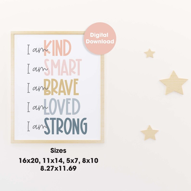 Affirmations for Kids, I Am Smart Kind, Rainbow Affirmations Print ...