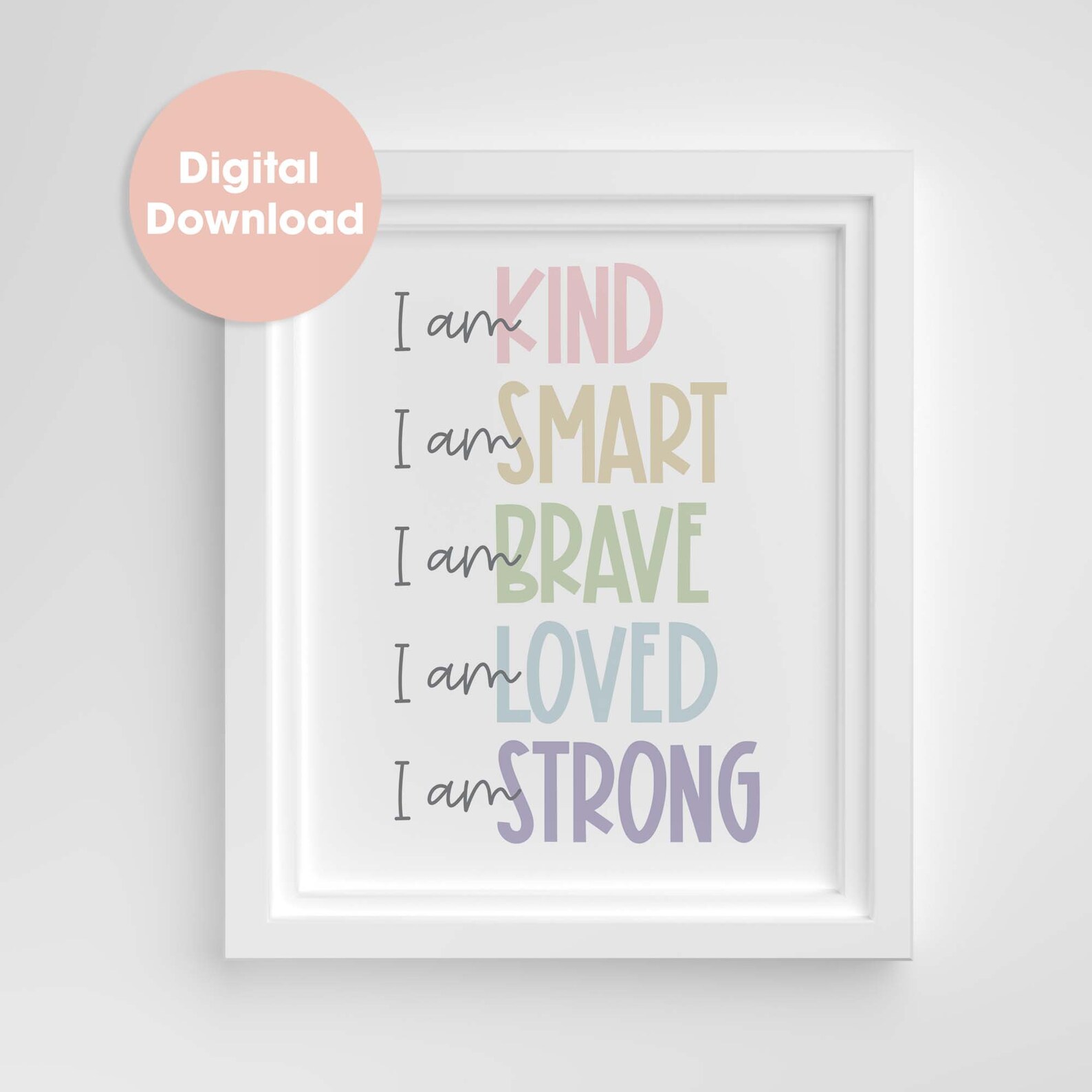 Affirmations for Kids, I Am Smart Kind, Rainbow Affirmations Print ...