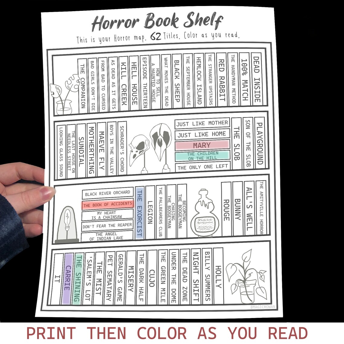 Horror Bookshelf, Digital Print, Book Spreadsheet; Book Tracker; Book ...
