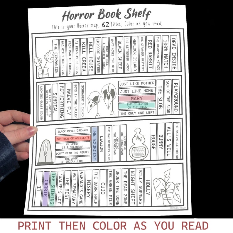 Horror Bookshelf, Digital Print, Book Spreadsheet; Book Tracker; Book ...