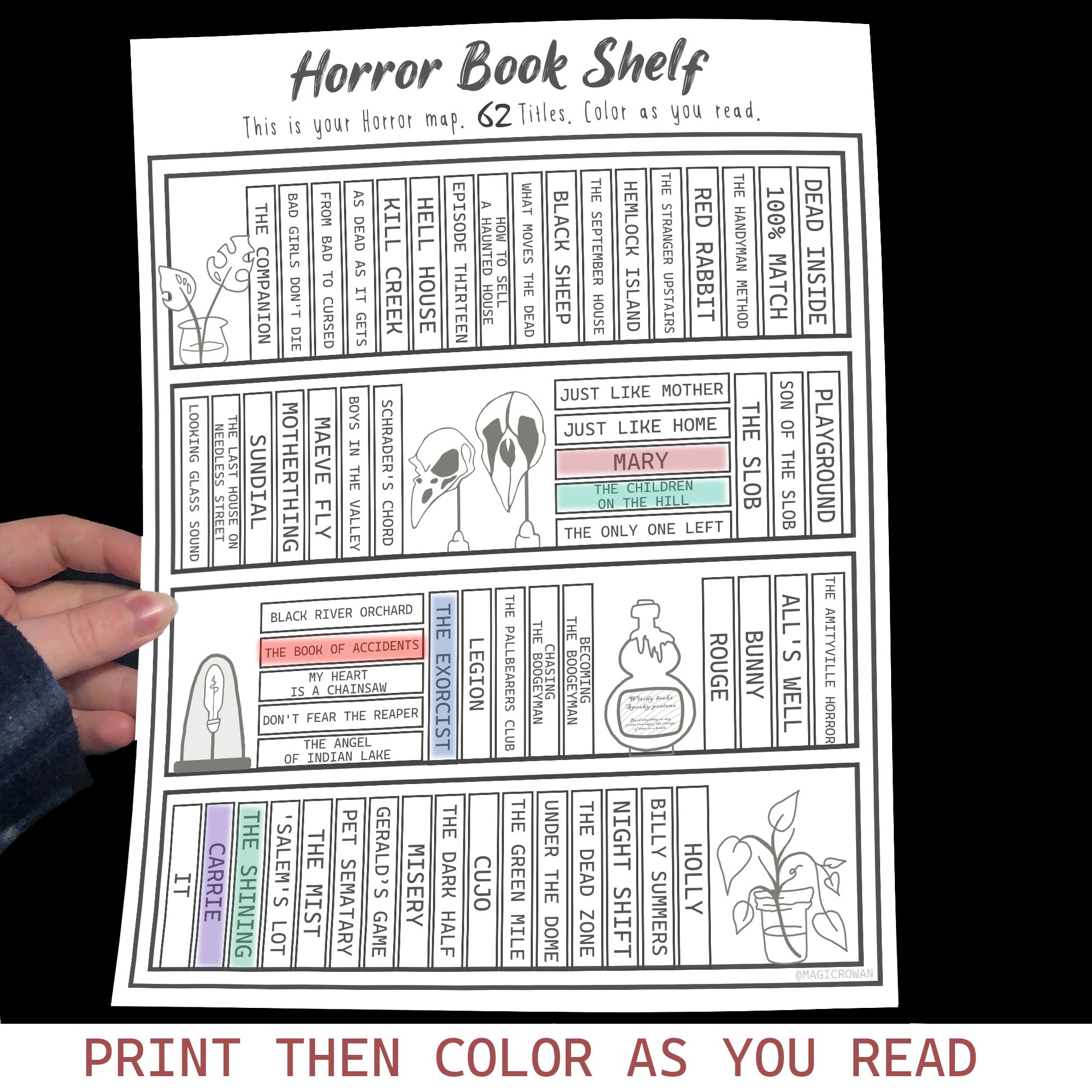 Horror Bookshelf, Digital Print, Book Spreadsheet; Book Tracker; Book ...